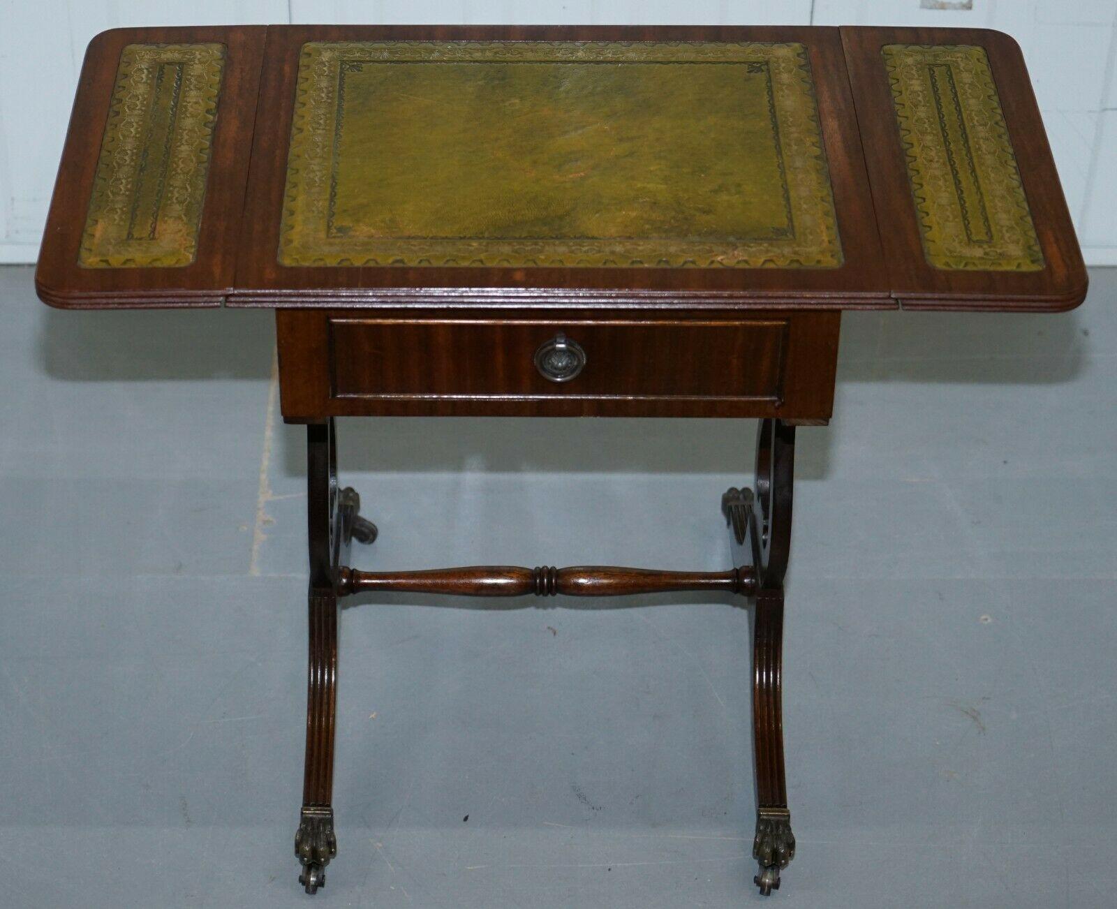 Stunning Small Side Table with Extending Green Leather Gold Leaf ...