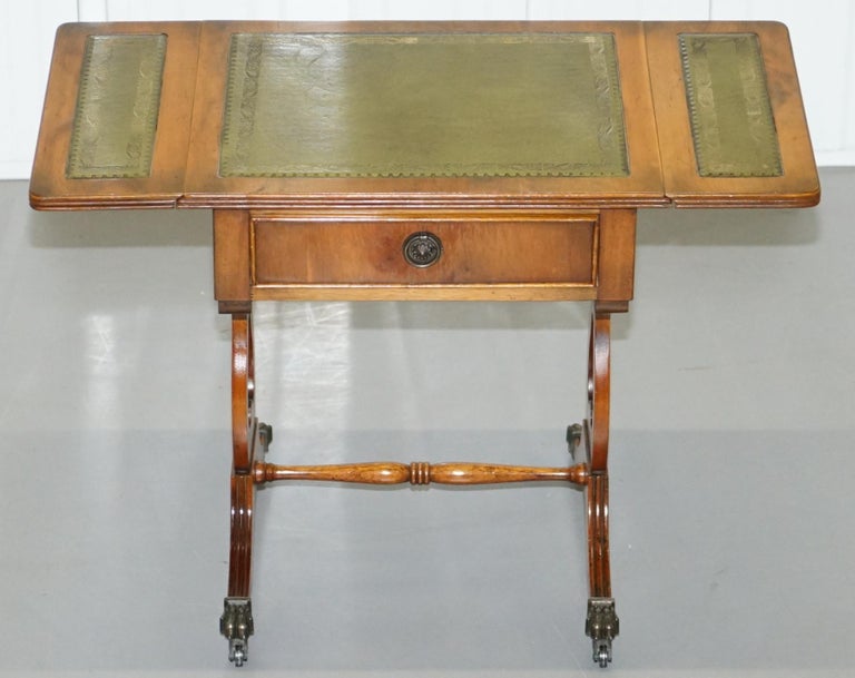 Stunning Small Side Table with Extending Green Leather Gold Leaf ...