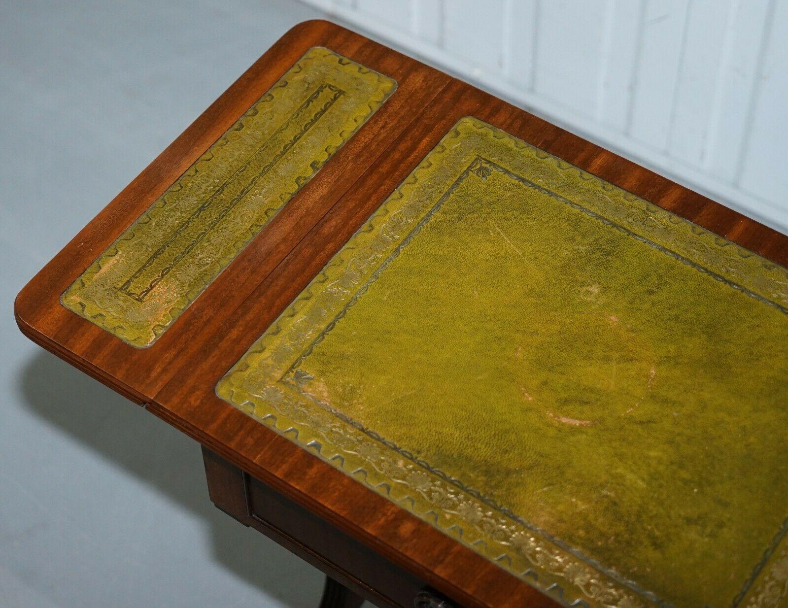 Stunning Small Side Table with Extending Green Leather Gold Leaf ...
