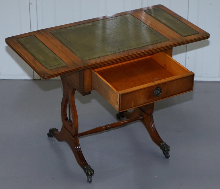 Stunning Small Side Table with Extending Green Leather Gold Leaf ...