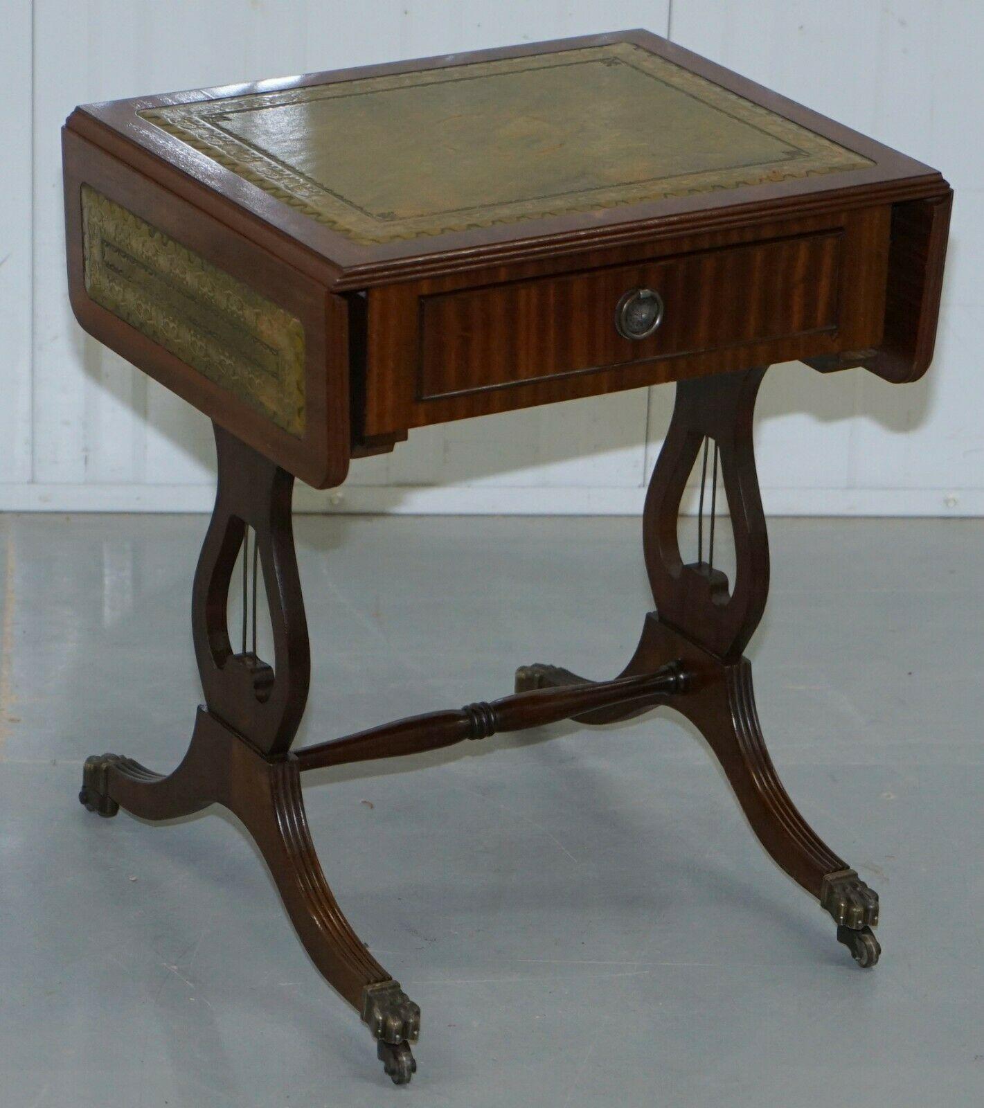 Stunning Small Side Table with Extending Green Leather Gold Leaf ...