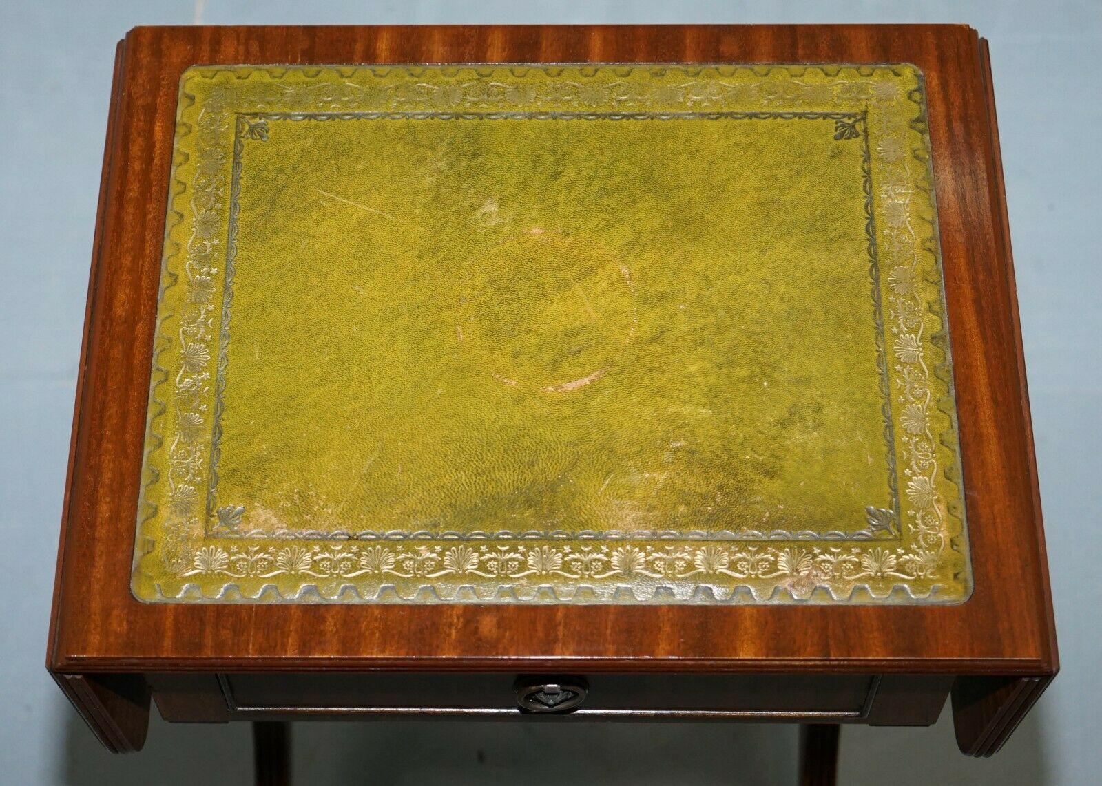 Stunning Small Side Table with Extending Green Leather Gold Leaf ...