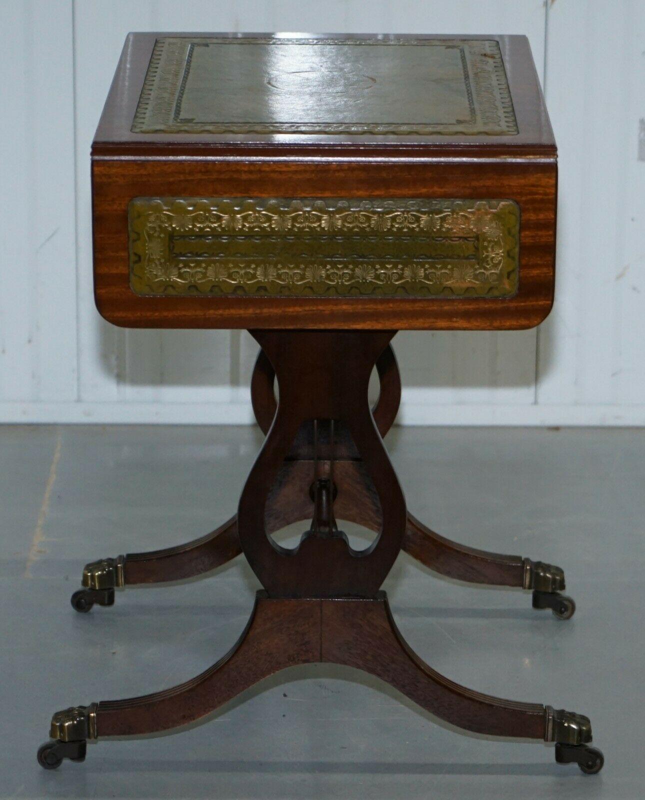 Stunning Small Side Table with Extending Green Leather Gold Leaf ...