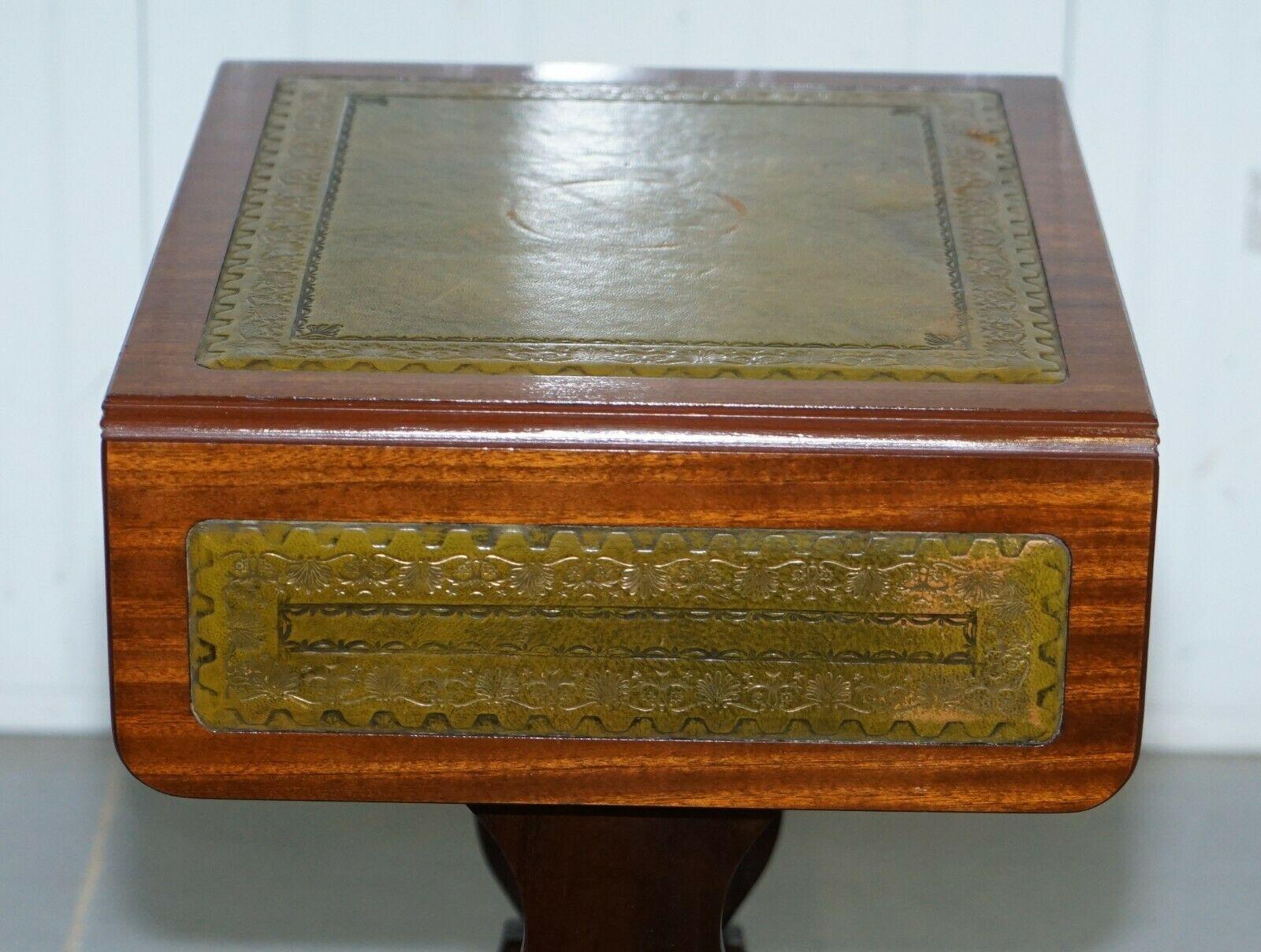 Stunning Small Side Table with Extending Green Leather Gold Leaf ...