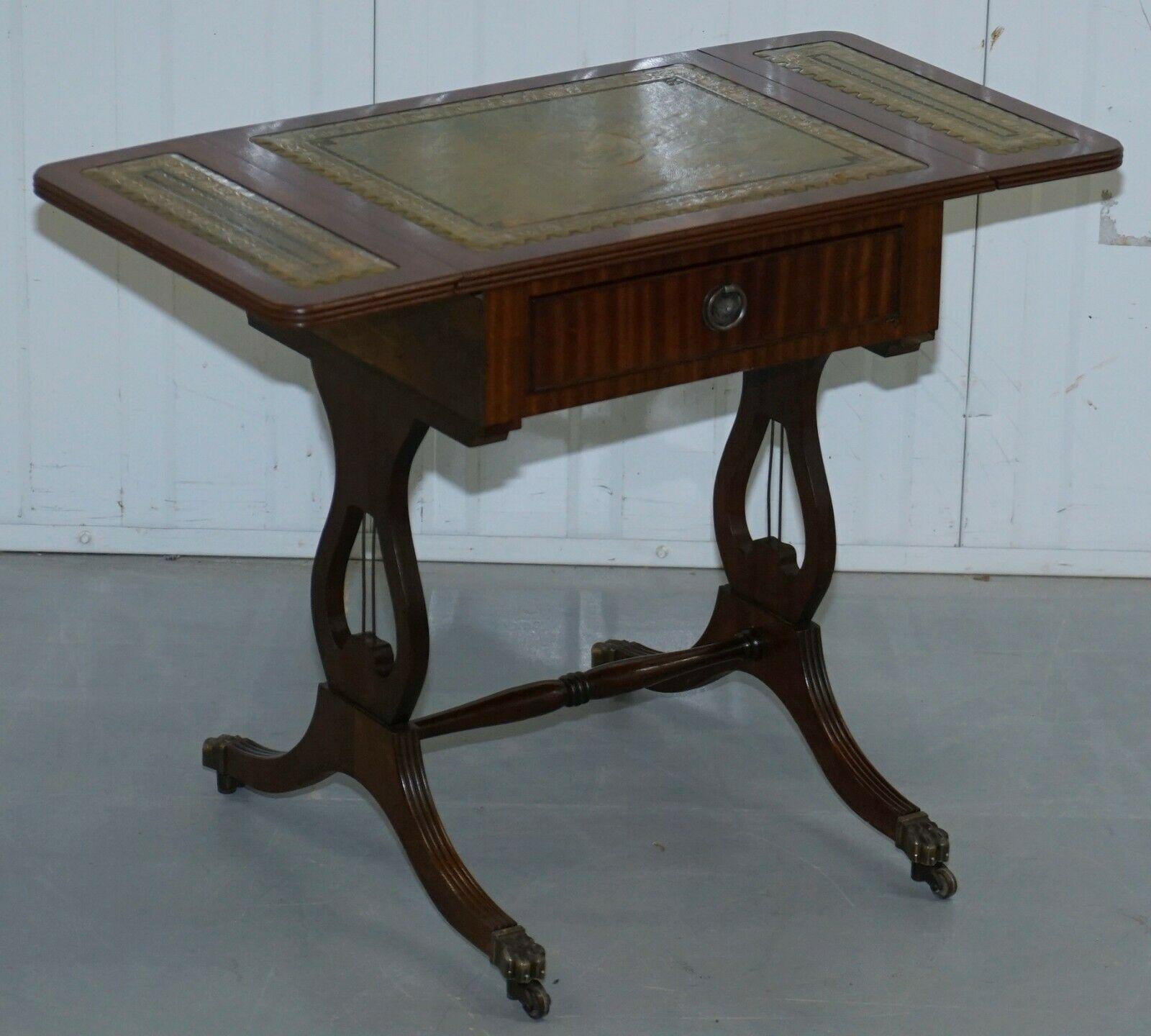 Stunning Small Side Table with Extending Green Leather Gold Leaf ...