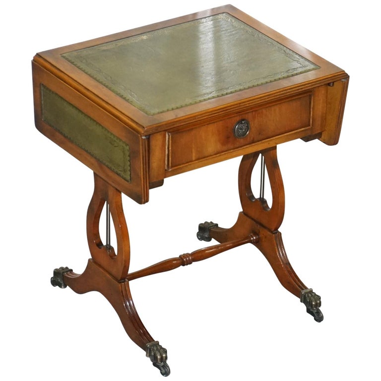 Stunning Small Side Table with Extending Green Leather Gold Leaf ...