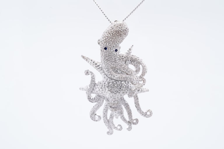 Stunning Sterling Silver Detailed Octopus Pendant Necklace w/ Blue ...