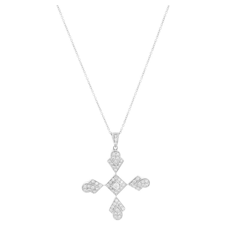 Stunning Sue Gragg 18k White Gold Diamond Cross with Necklace For Sale ...