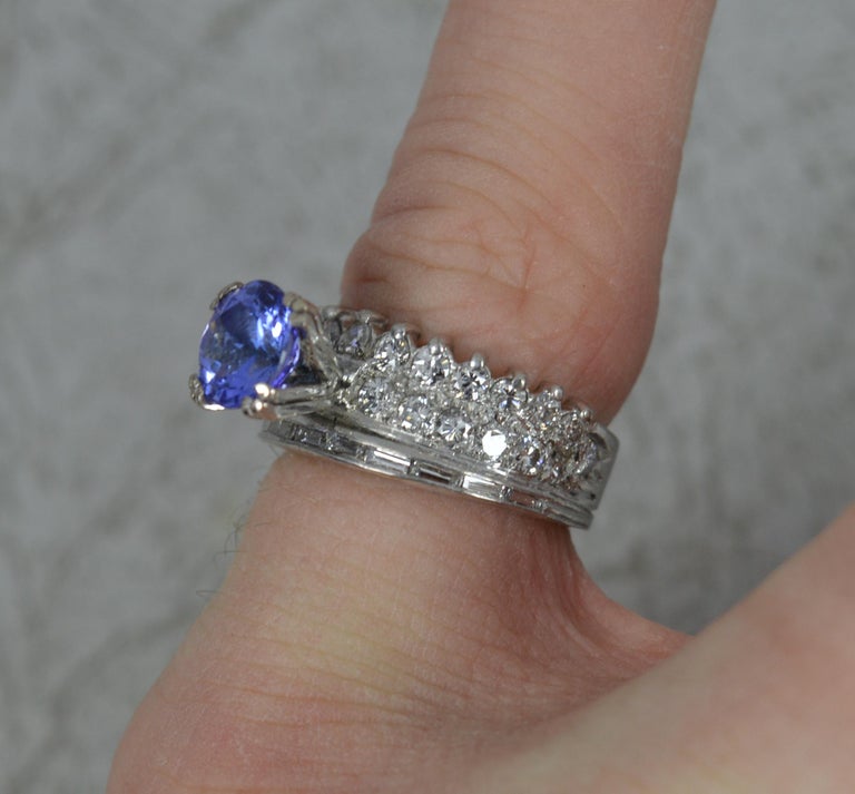 Stunning Tanzanite and Diamond 18ct White Gold Crown Cluster Ring For ...