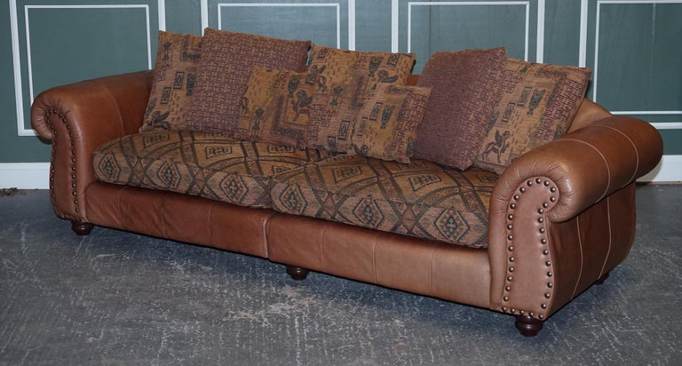 Stunning Thomas Lloyd Leather with Egyptian Pattern Fabric Grand Sofa ...