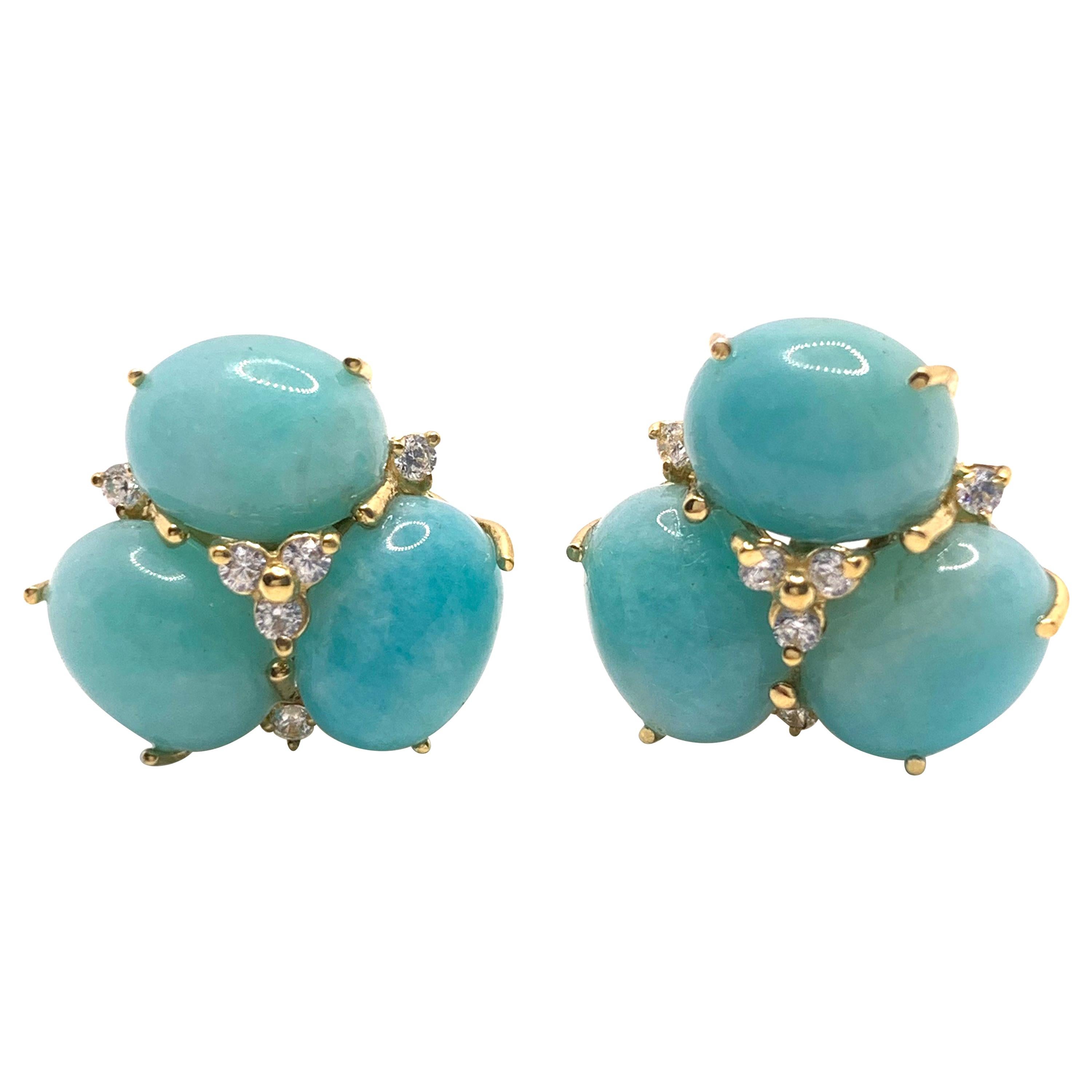 24mm Carved Blue Quartzite Flower Vermeil Earrings For Sale at 1stDibs