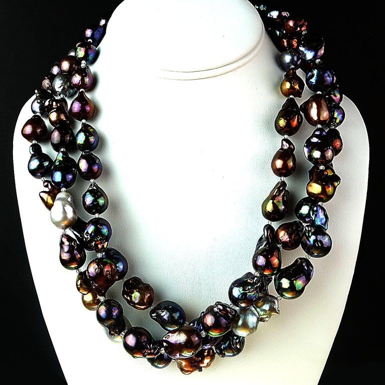Stunning Triple Strand of Multi Color Baroque Pearls Necklace at ...