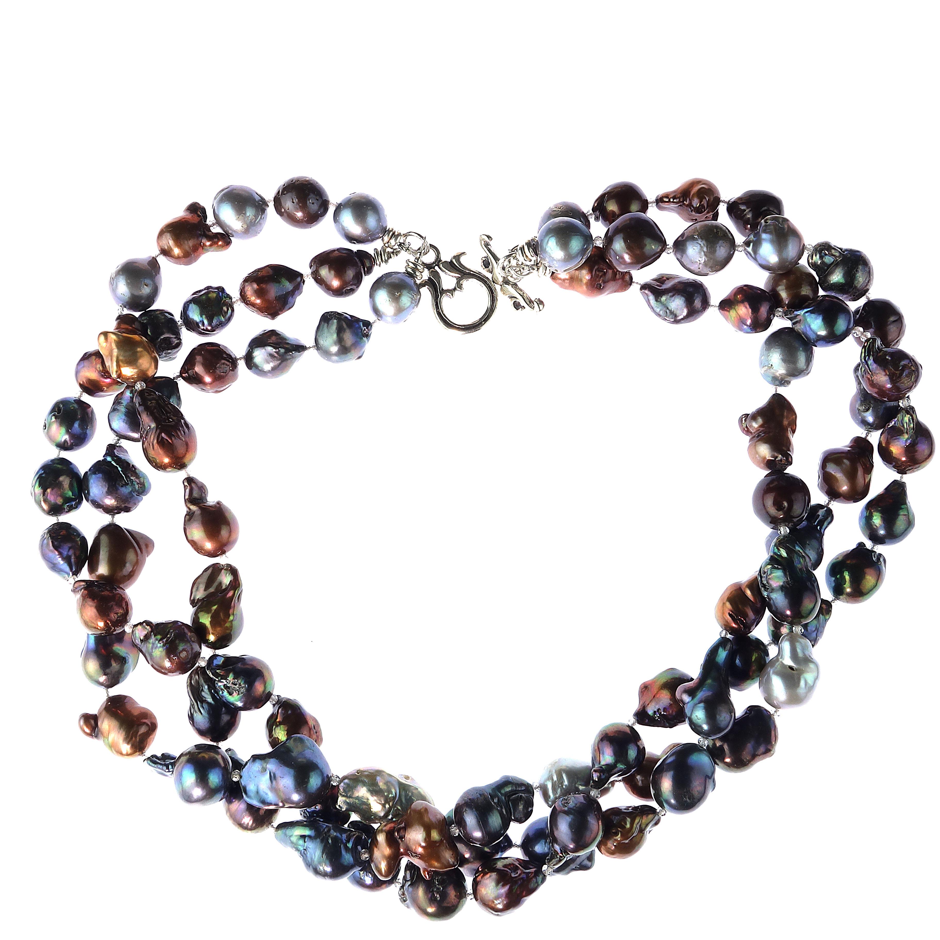 Stunning Triple Strand of Multi Color Baroque Pearls Necklace at ...