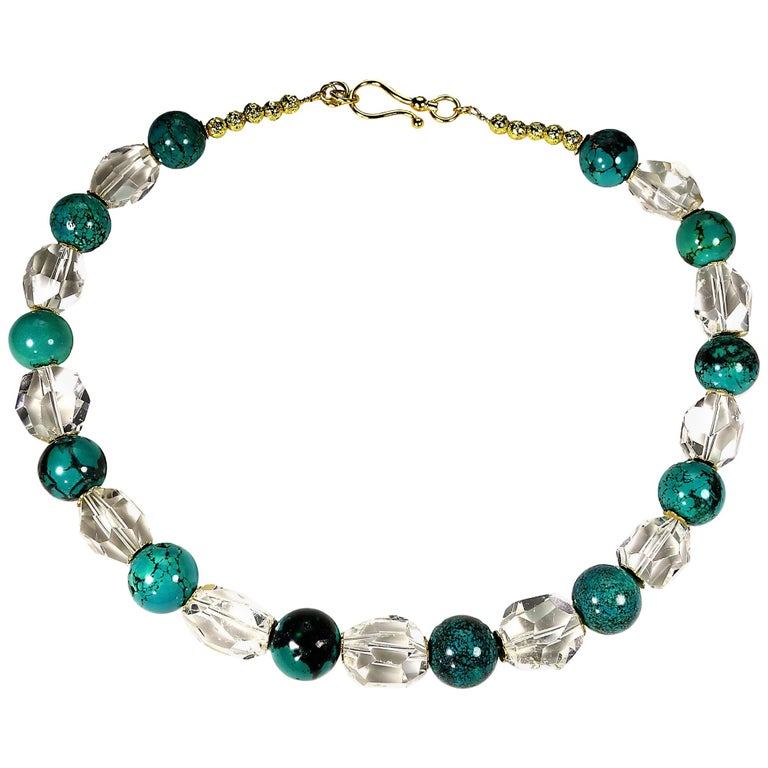 Stunning Turquoise and Faceted Quartz Crystal Necklace at 1stDibs