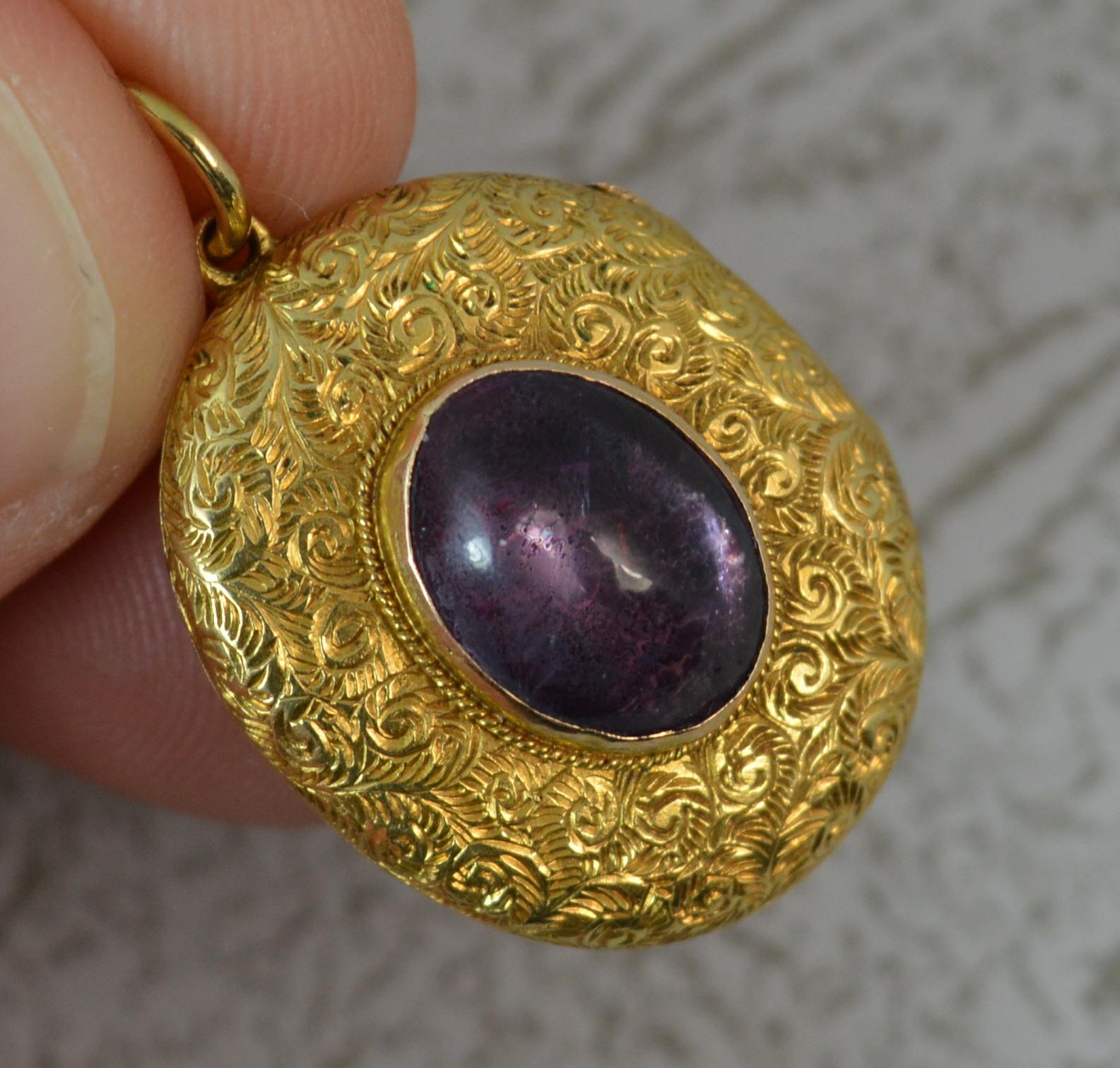 Stunning Victorian 15 Carat Gold Foiled Amethyst Locket Pendant For ...