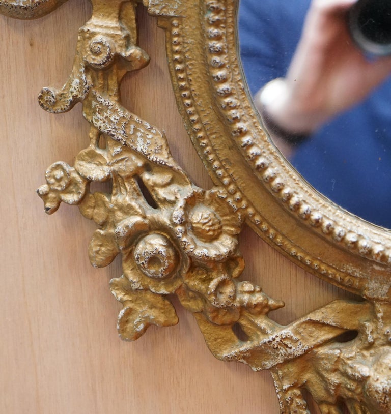 Stunning Victorian Heavy Metal Wall Mirror Armorial Crest Cherub Puttie ...