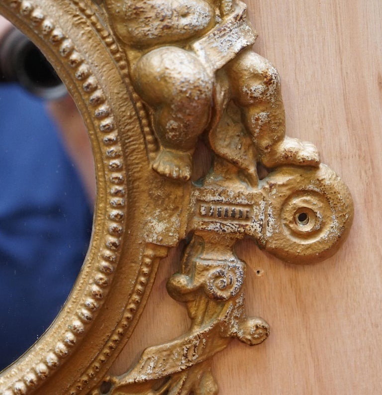 Stunning Victorian Heavy Metal Wall Mirror Armorial Crest Cherub Puttie ...