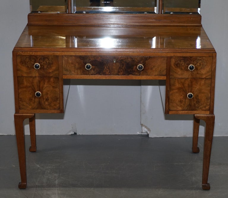 Quality circa 1940's Burr and Burl Walnut Dressing Table with Trifold ...