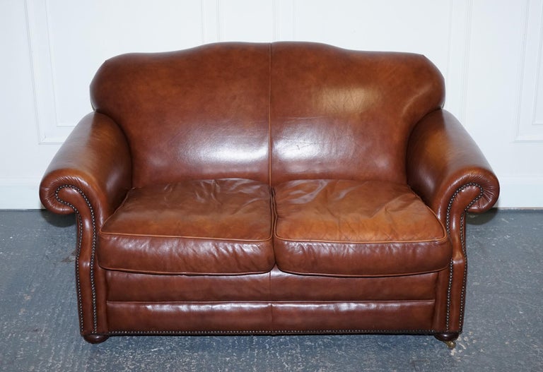 Stunning Vintage Laura Ashley Brown Leather Hump Back 2 Seater Sofa For ...