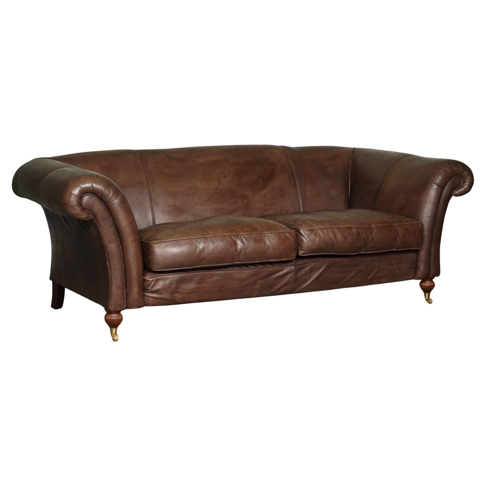 Stunning Vintage Aged Cigar Brown Leather Small 2 Seater Sofa at 1stDibs