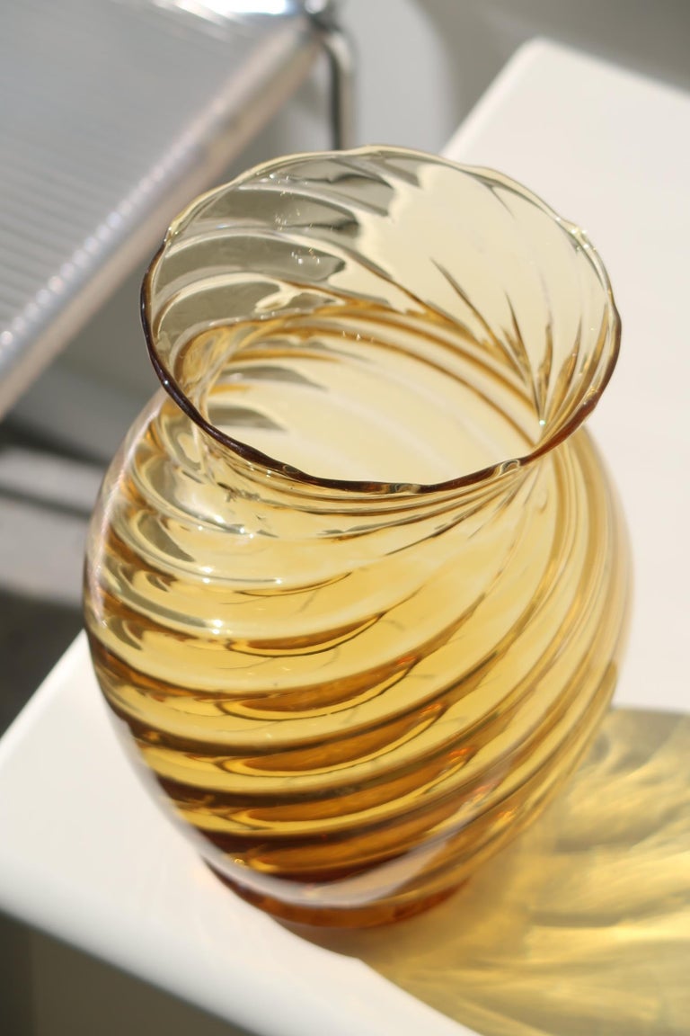 Stunning Vintage Murano Amber Yellow Swirl Vase Mouth Blown For Sale at ...