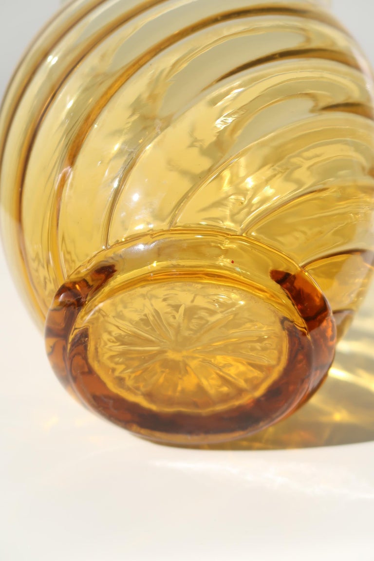 Stunning Vintage Murano Amber Yellow Swirl Vase Mouth Blown For Sale at ...