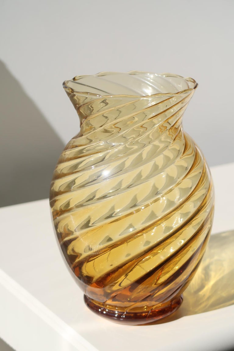 Stunning Vintage Murano Amber Yellow Swirl Vase Mouth Blown For Sale at ...