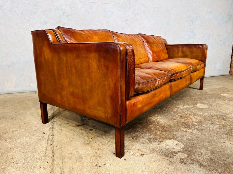 Stunning Vintage Stouby Danish 70 s Patinated Tan Three Seater Leather ...