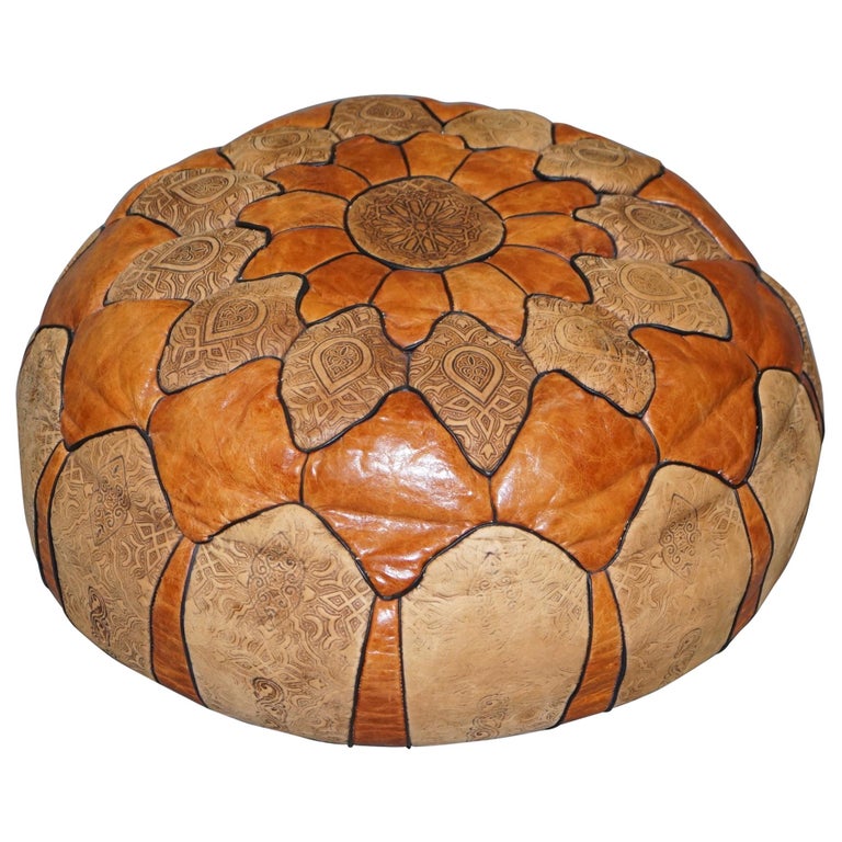 Stunning Vintage Turkish Moroccan Hand Dyed Brown Leather Footstool ...