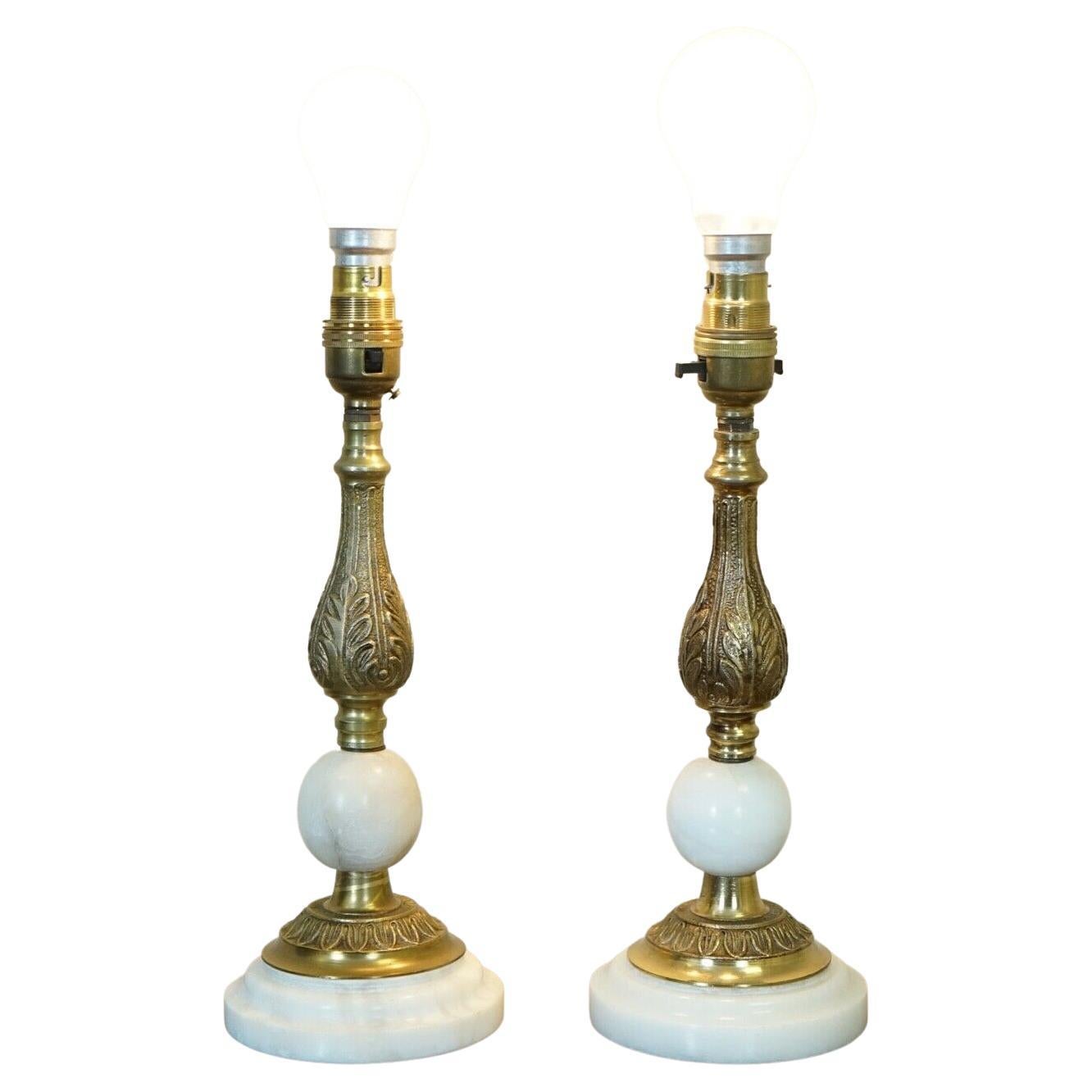 Pair of French Marble and Brass Table Lamps For Sale at 1stDibs