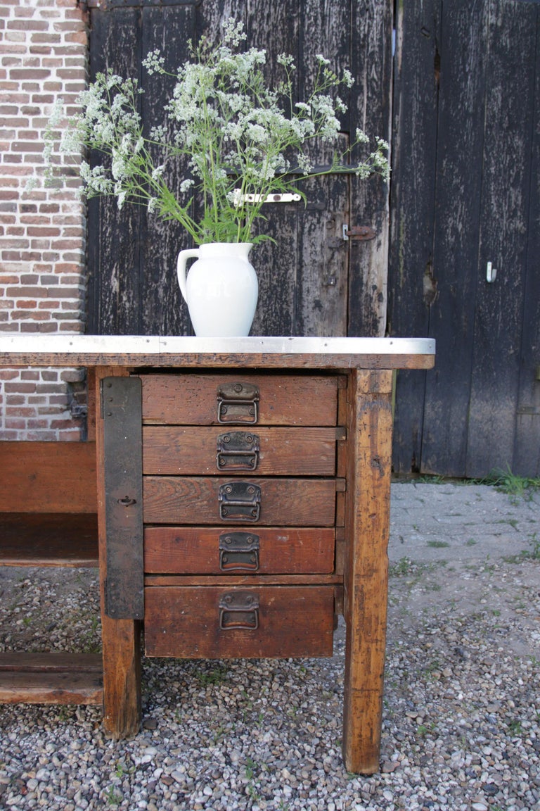 Stunning Vintage Work Table, Workbench with 10 Lockable Drawers For ...