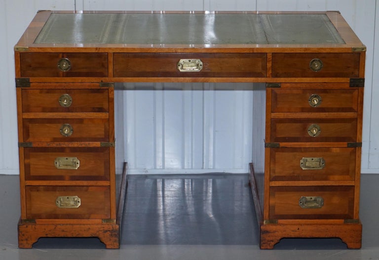 Stunning Vintage Yew Wood Military Campaign Twin Pedestal Partner ...