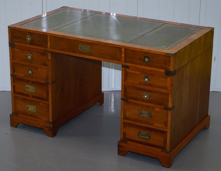 Stunning Vintage Yew Wood Military Campaign Twin Pedestal Partner ...