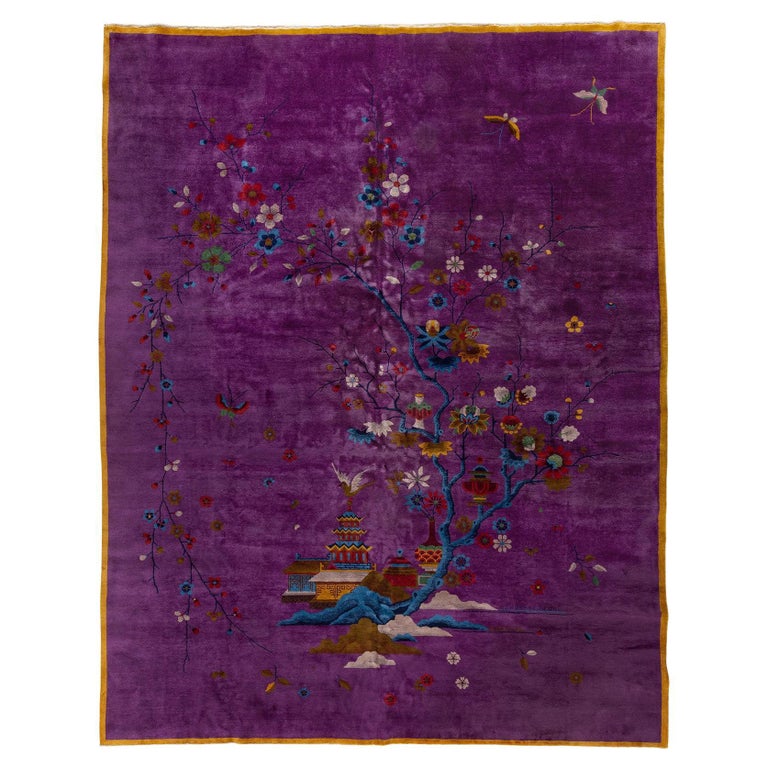 Stunning Walter Nichols Chinese Art Deco Purple Rug For Sale at 1stDibs