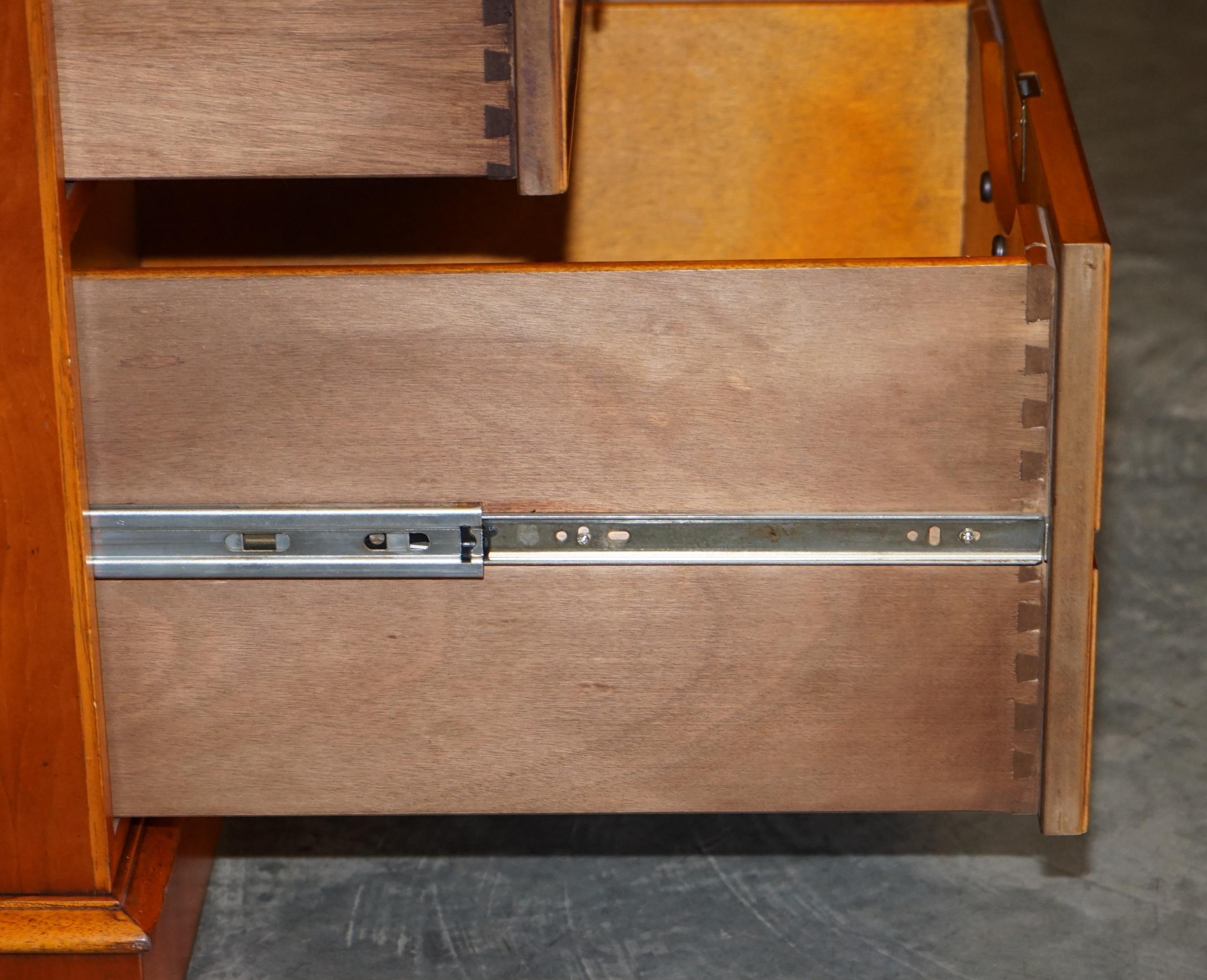 Stunning Yew Wood Brown Leather Double Filing Cabinet for at Home ...