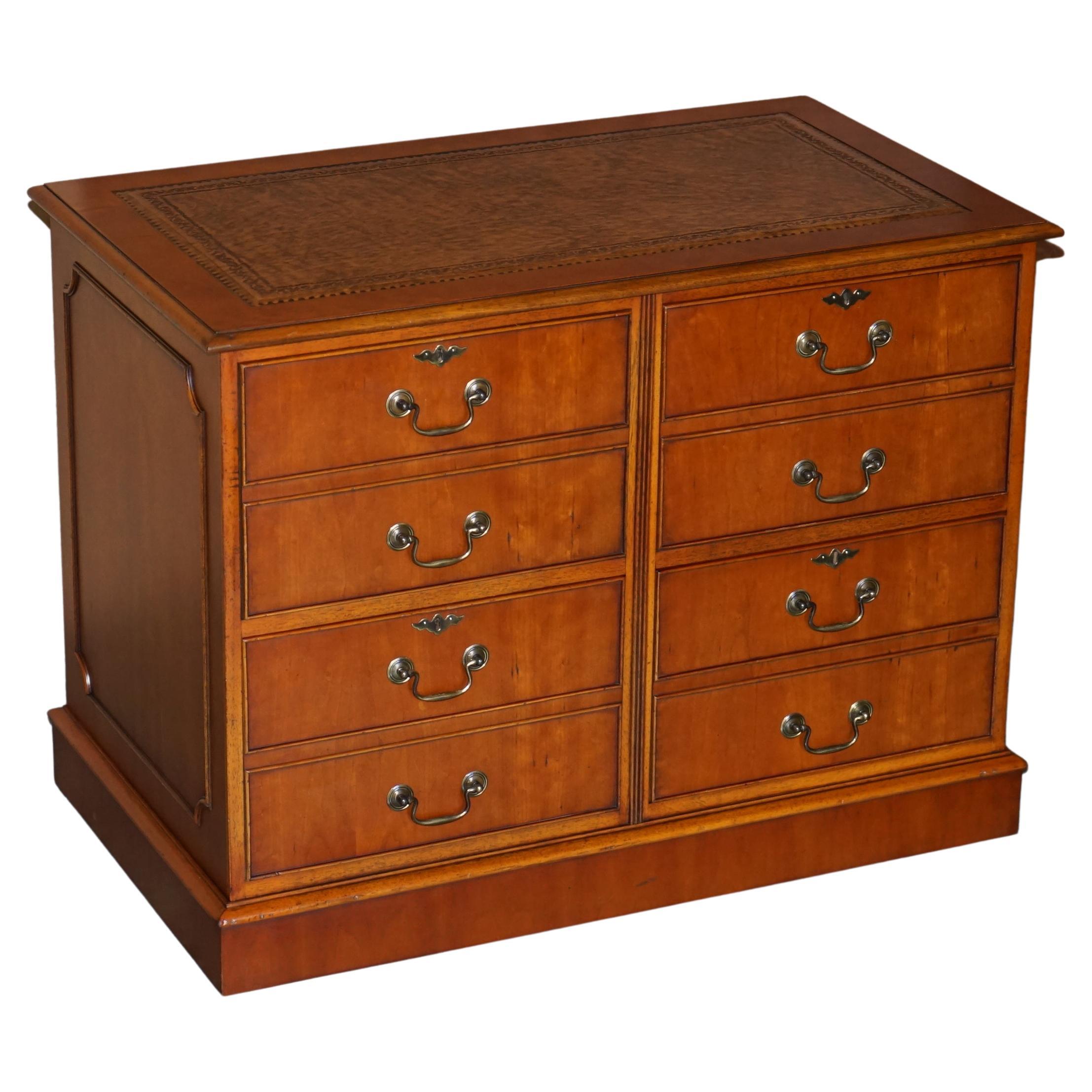 Stunning Yew Wood Brown Leather Double Filing Cabinet for at Home ...