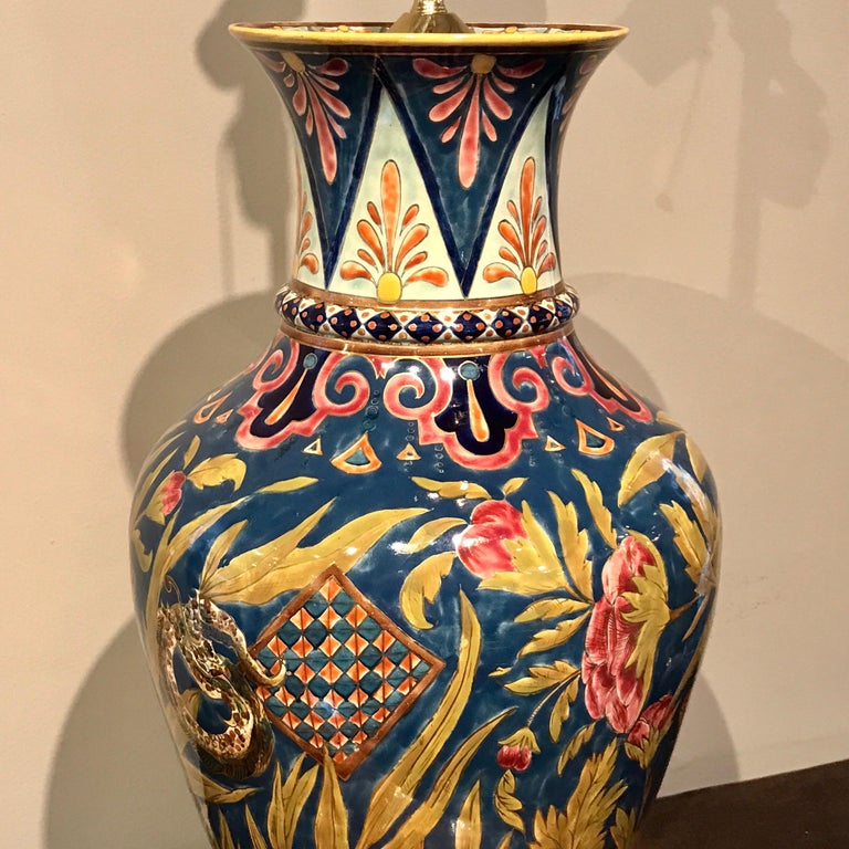Stunning Zsolnay Porcelain Floral Vase, Now as a Lamp For Sale at 1stDibs