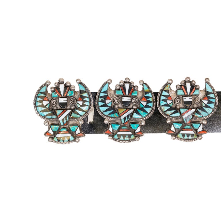 Stunning Zuni Inlaid Turquoise Concho Belt, Earrings and Necklace Set ...