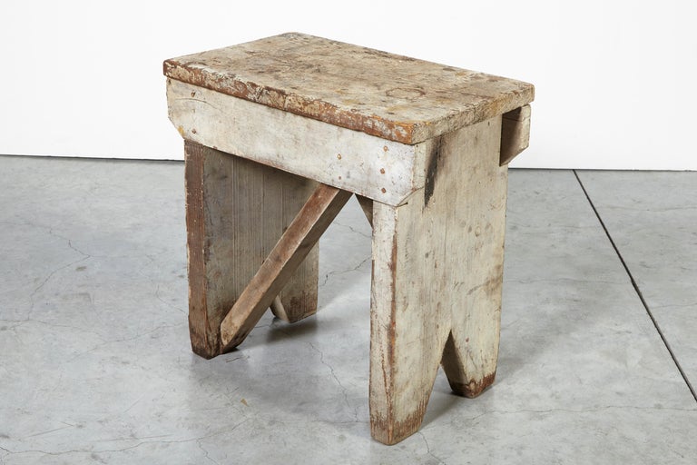 Sturdy American Stool / Side Table With Original Paint at 1stDibs