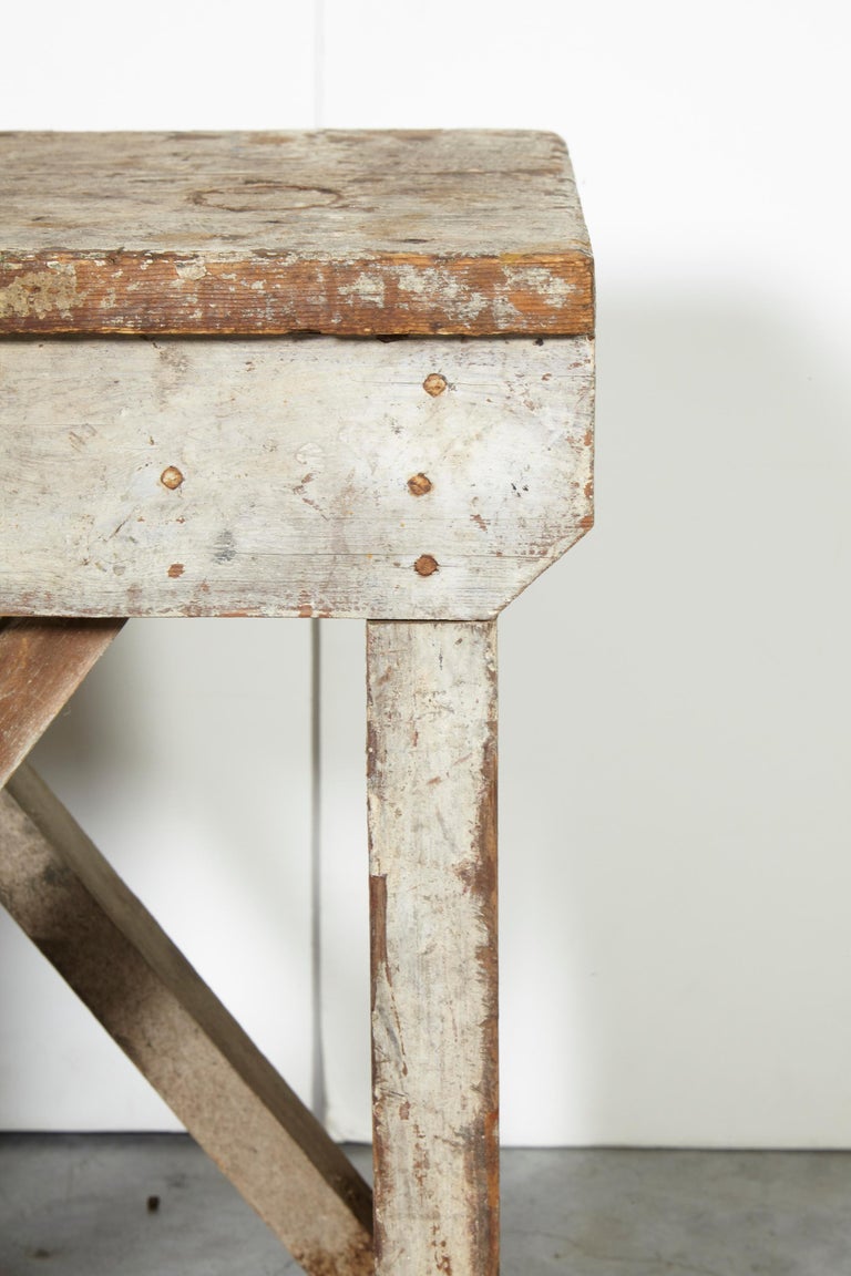 Sturdy American Stool / Side Table With Original Paint at 1stDibs