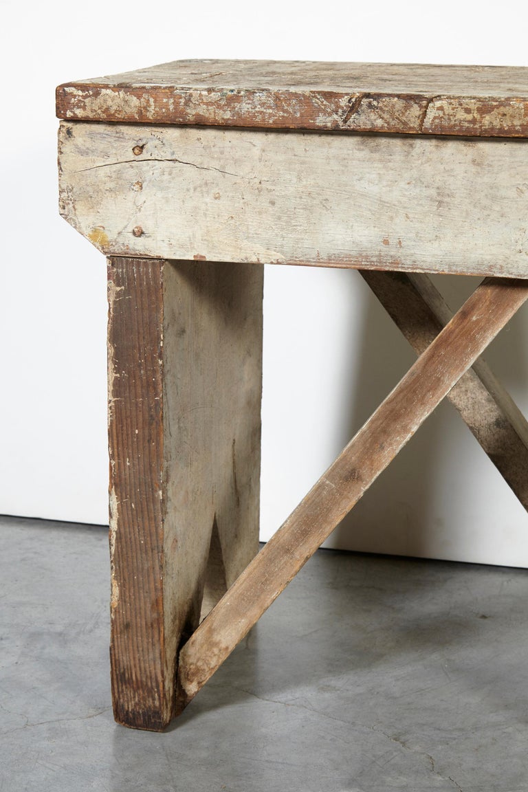 Sturdy American Stool / Side Table With Original Paint at 1stDibs