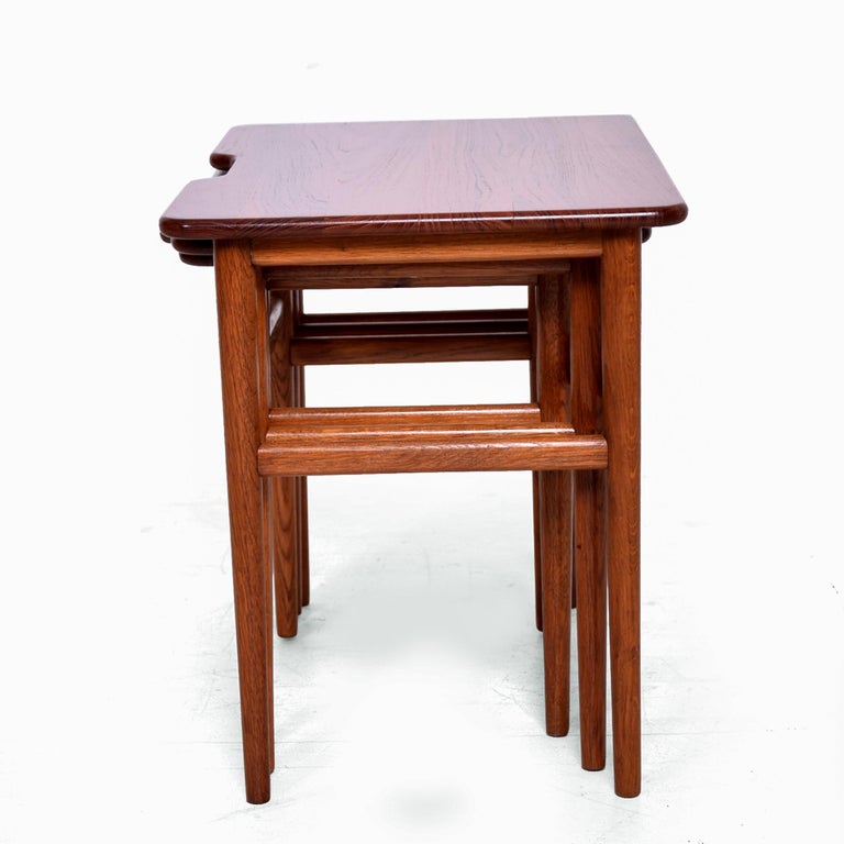 Sculpted Modern Solid Teak Nesting Tables Set of Three 1950s Denmark at ...