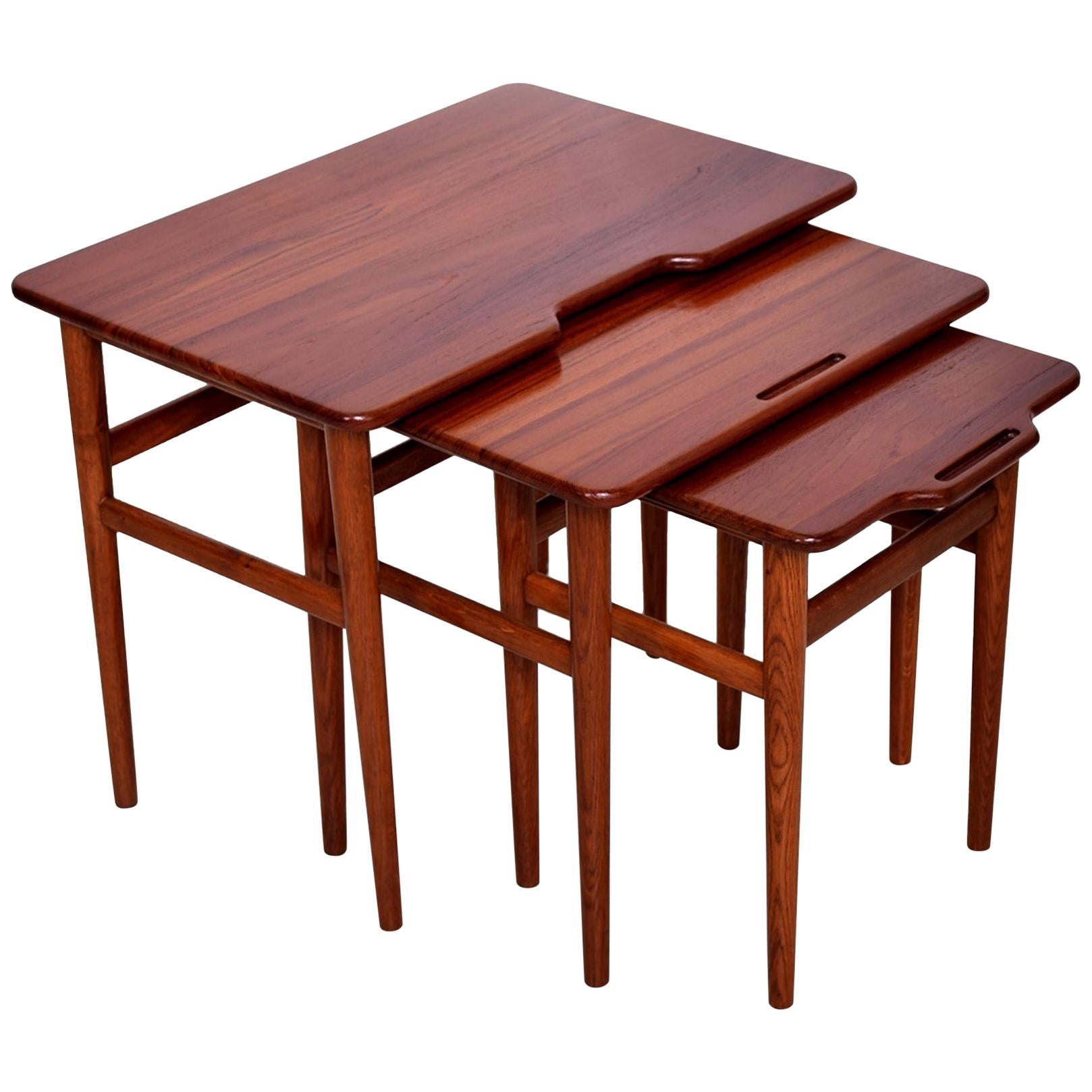 Sculpted Modern Solid Teak Nesting Tables Set of Three 1950s Denmark at ...