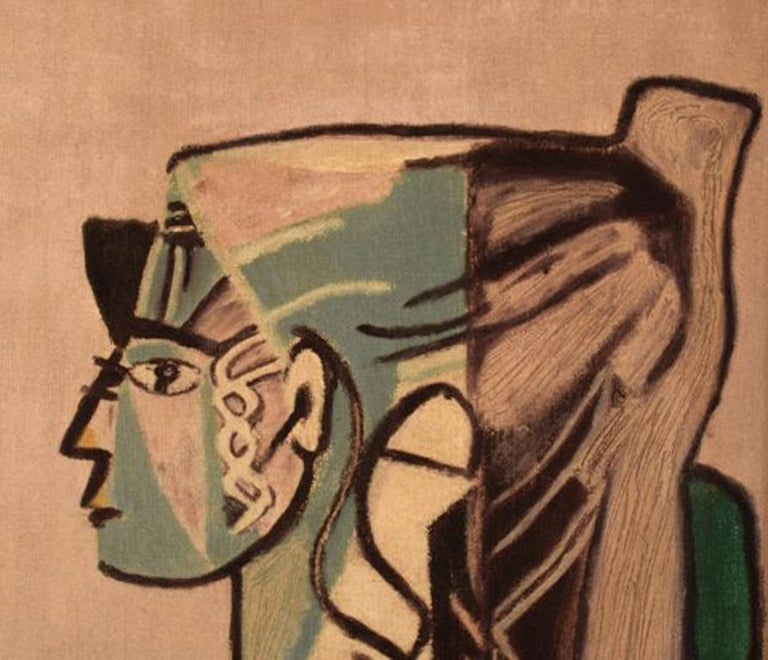 Style of Picasso, Oil on Cardboard, Side Facing Woman in Half Profile ...