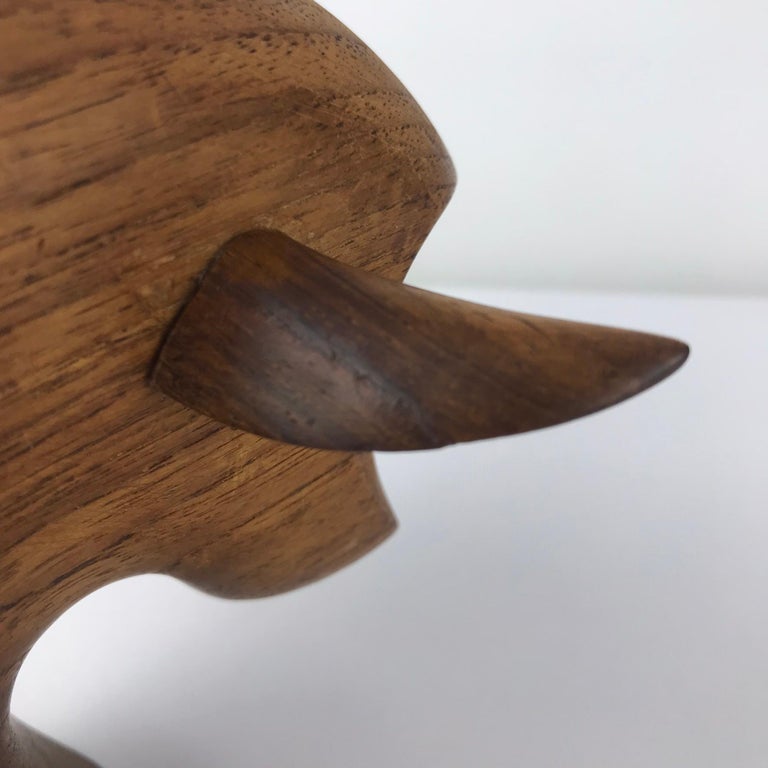 Stylised Mid-Century Teak Bull Sculpture For Sale at 1stDibs