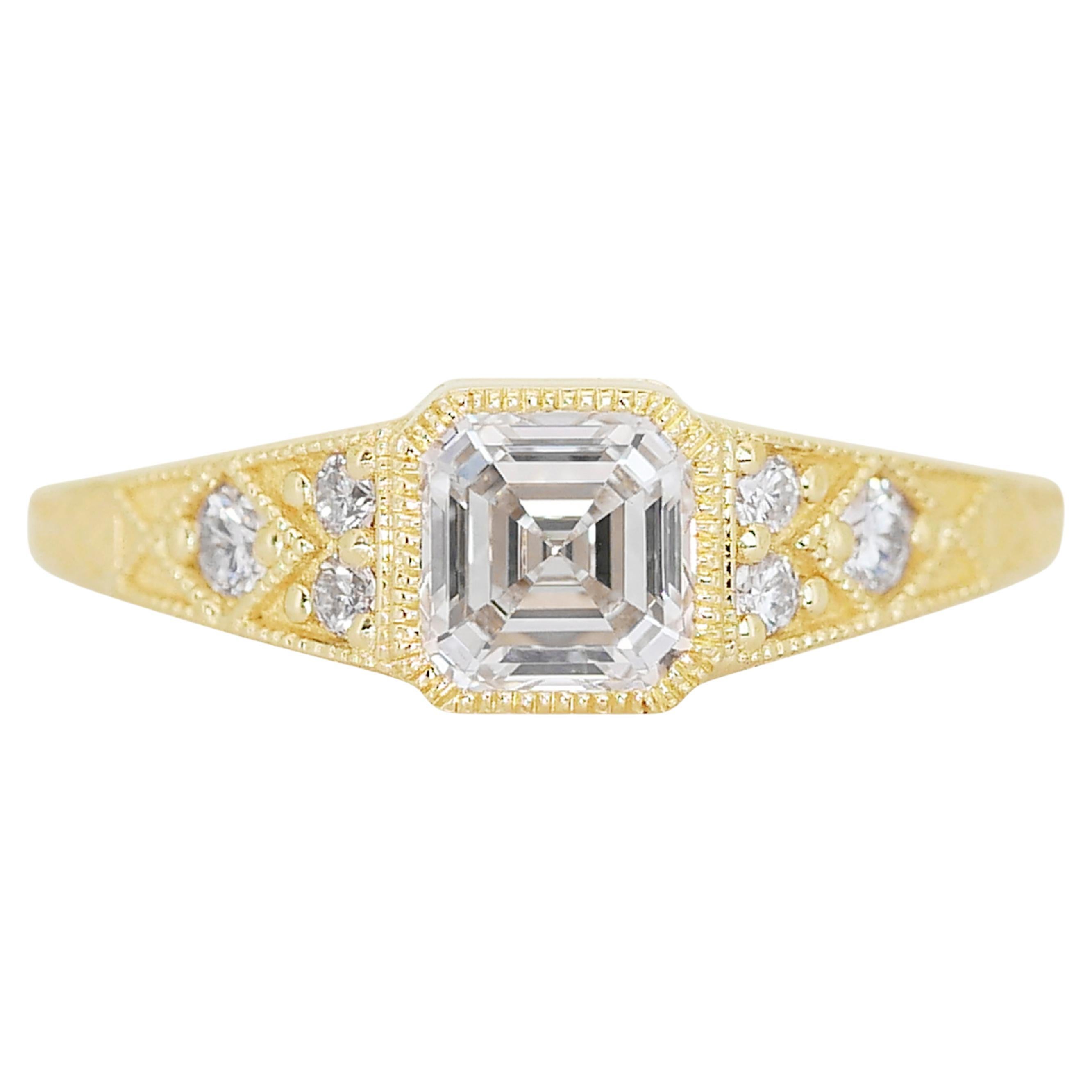 Stylish 1.21ct Diamonds Vintage Style Pave Ring in 18k Yellow Gold ...