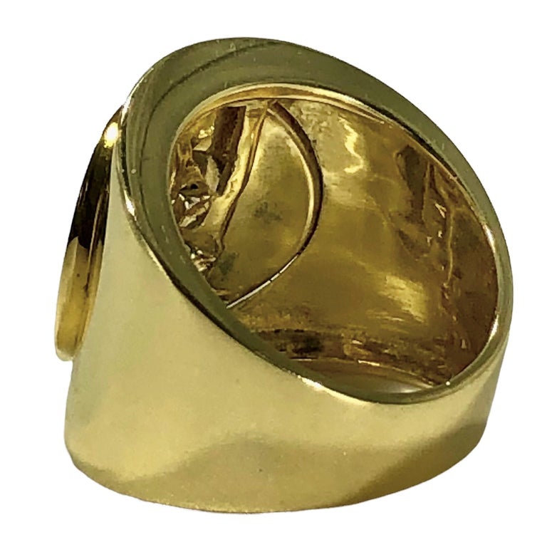 Stylish 18K Yellow Gold, Italian, Enamel and Diamond Cigar Band Ring ...