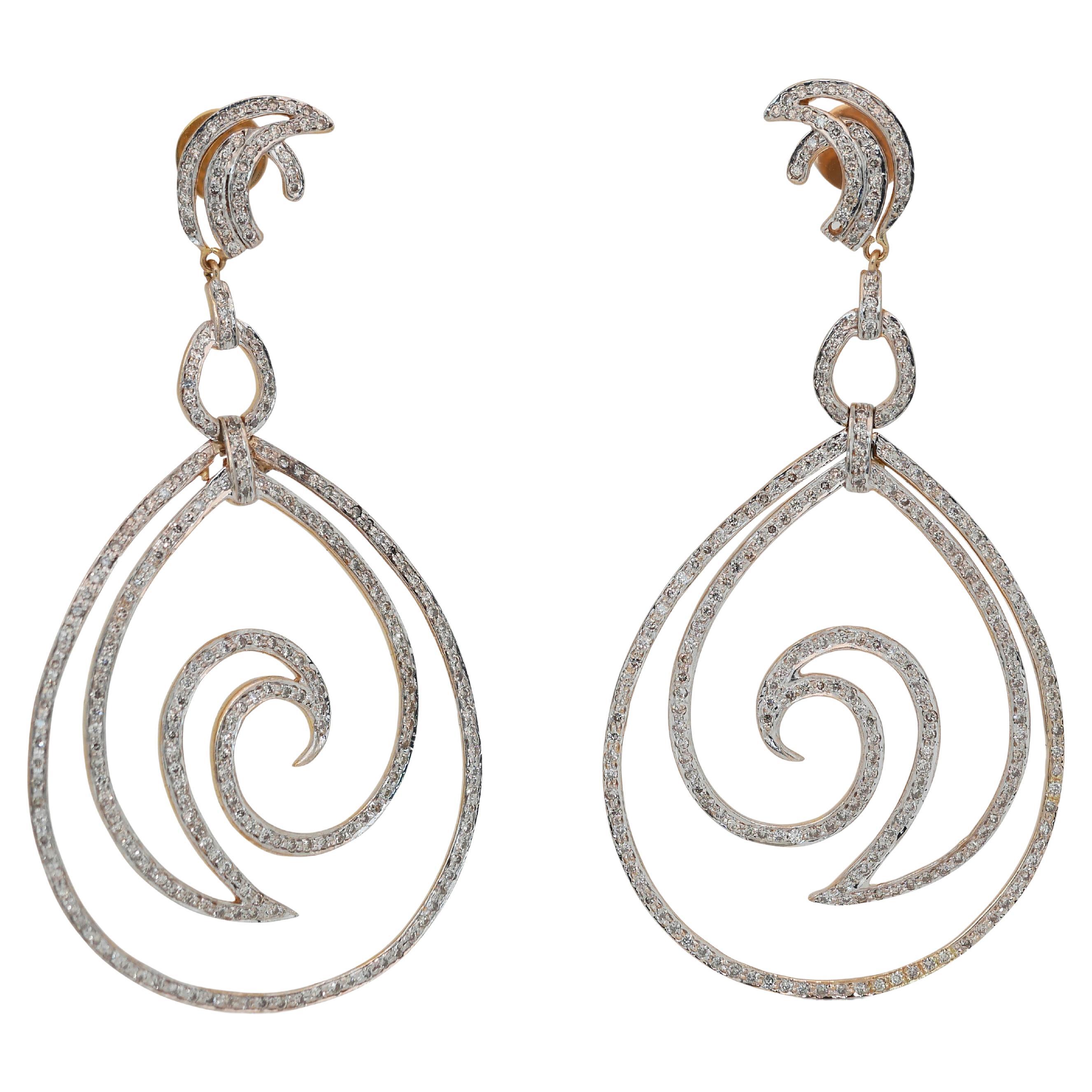 Stunning Jade and Diamond Drop Earrings in 14K Yellow Gold For Sale at ...