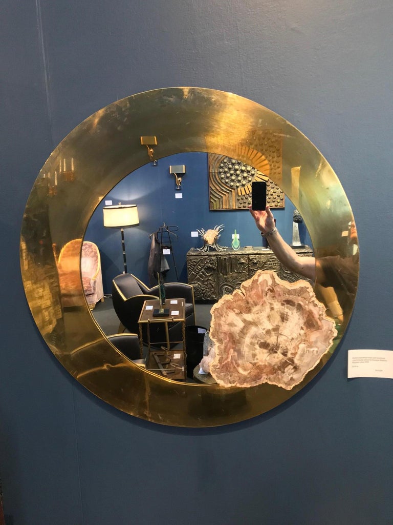 Stylish Acid Etched Brass and Fossilized Wood Circular Mirror by ...