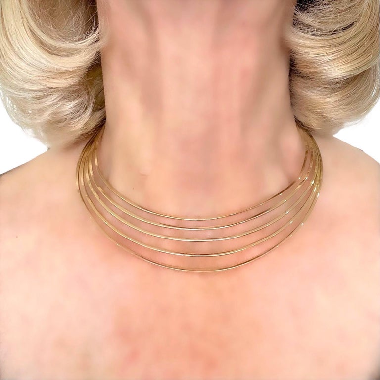 Stylish and Lightweight Vintage 14k Yellow Gold Five Row Choker ...